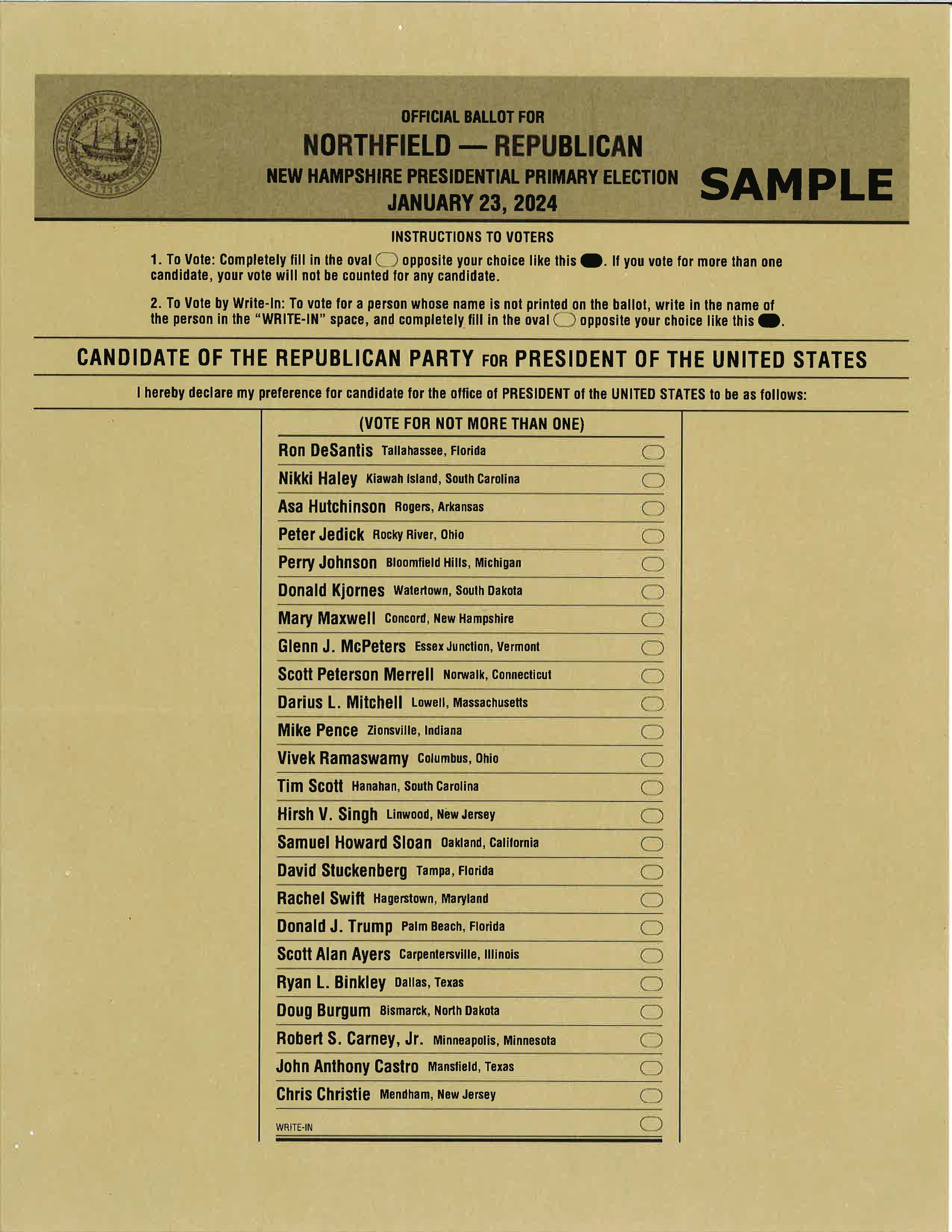 Presidential Primary Election | Northfield, NH